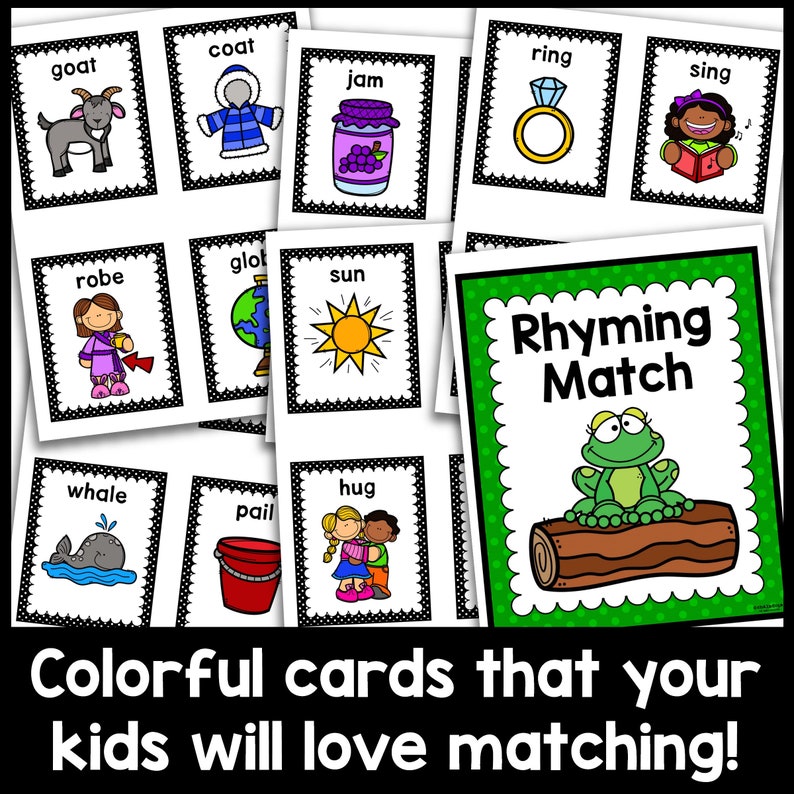 Rhyming Words, Rhyming Cards, Matching Game, Partner Cards, Preschool ...
