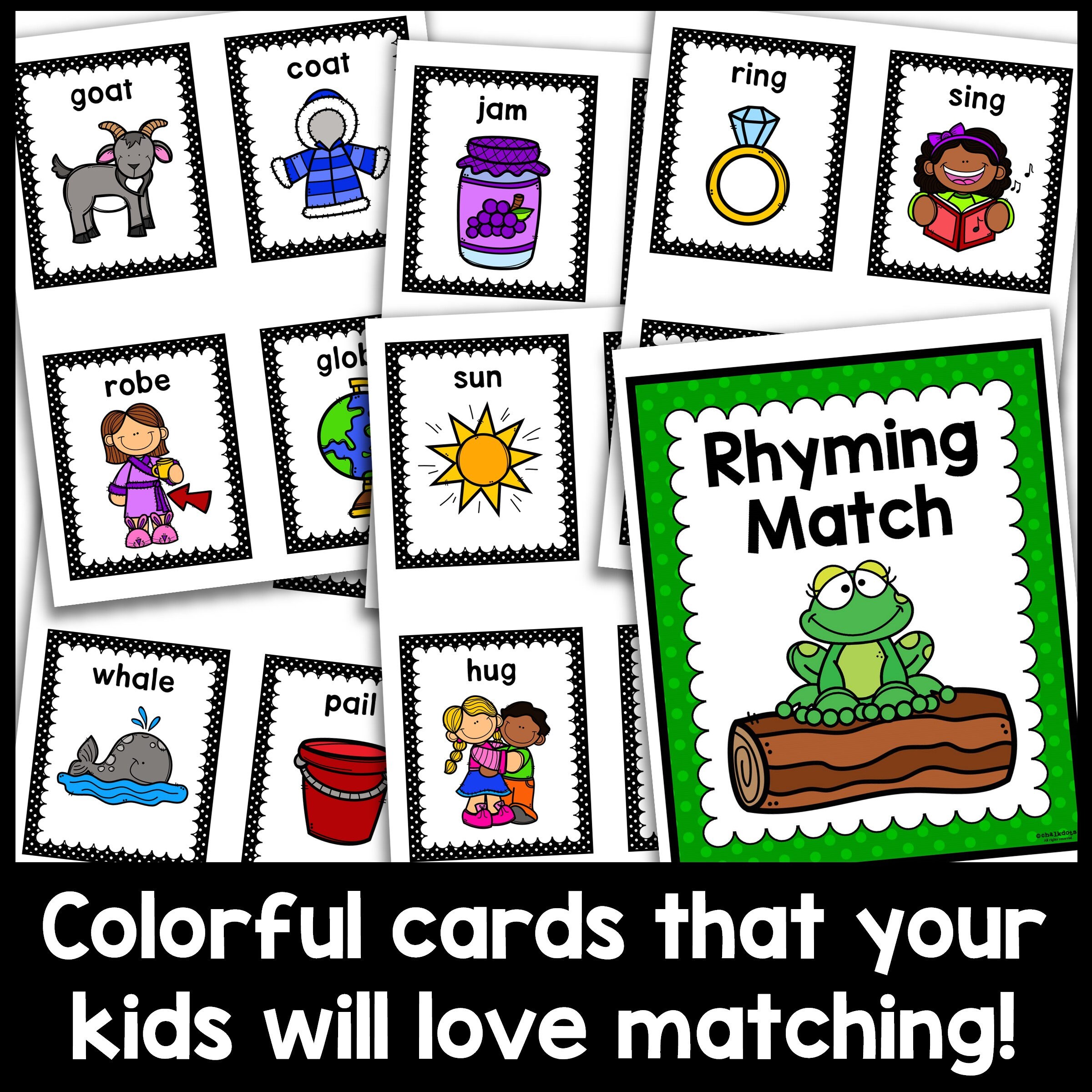 Rhyming Words, Rhyming Cards, Matching Game, Partner Cards, Preschool ...