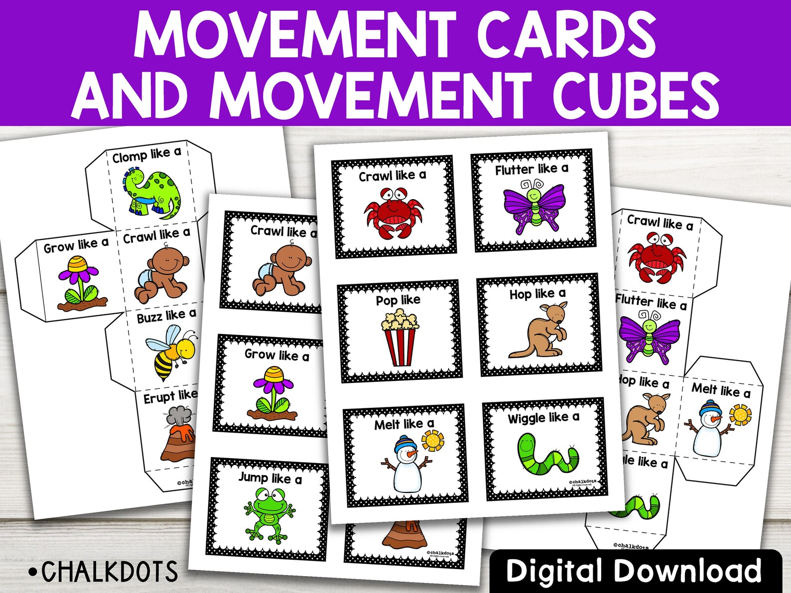 Movement Cards Movement Cubes Action Cards Preschool Prek - Etsy