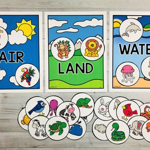 Animal Sort Air Land & Water Animals Animal Sorting | Etsy
