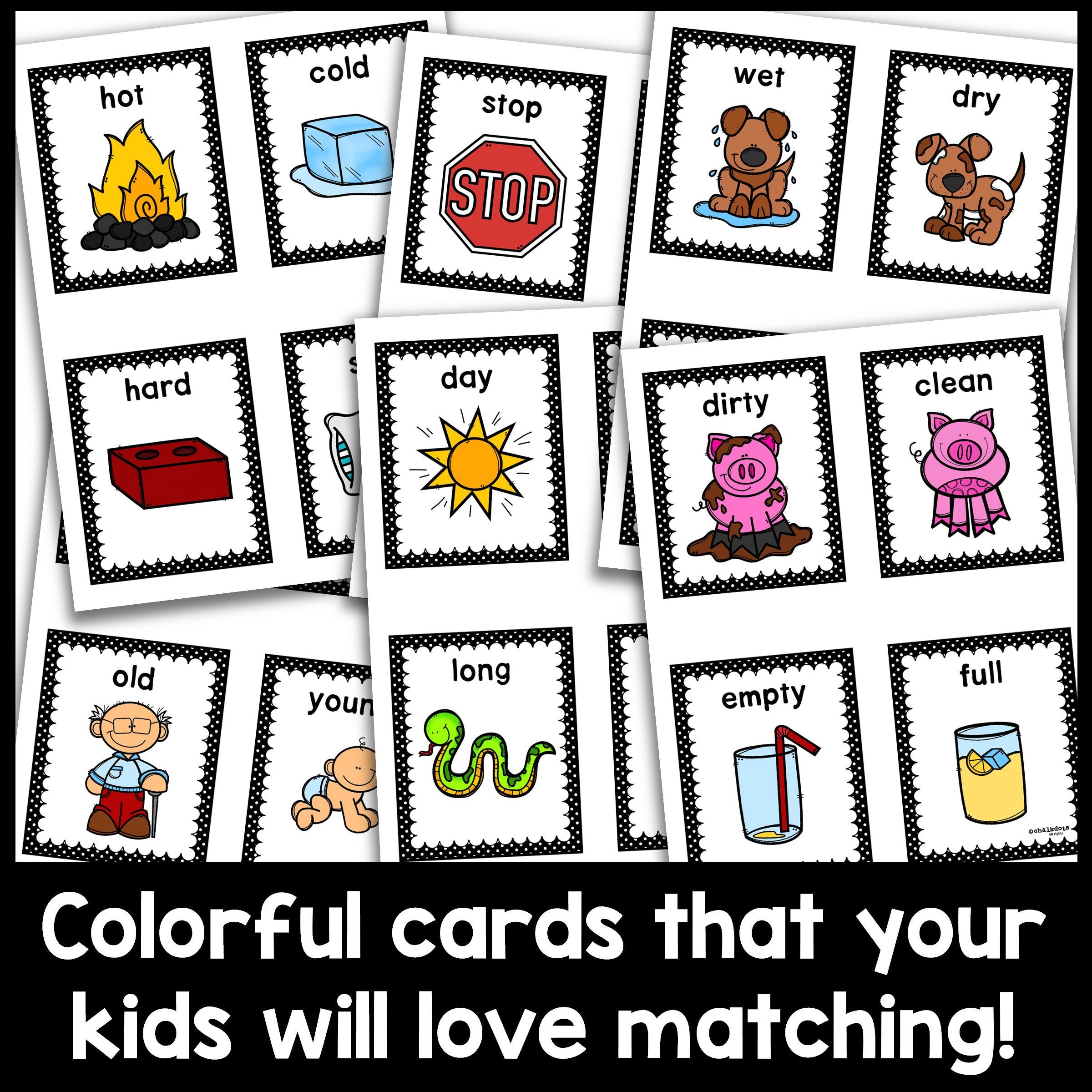 Opposite Match, Matching Game, Opposite Cards, Antonyms, Partner Cards ...