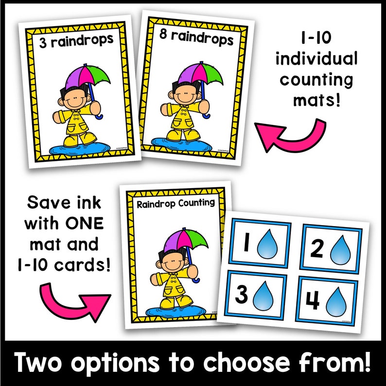 Raindrop Counting Mats, Number Mats, Play Dough Mats, Numbers, Counting ...