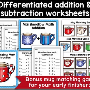 Marshmallow Math Addition to Ten Subtraction to Ten - Etsy