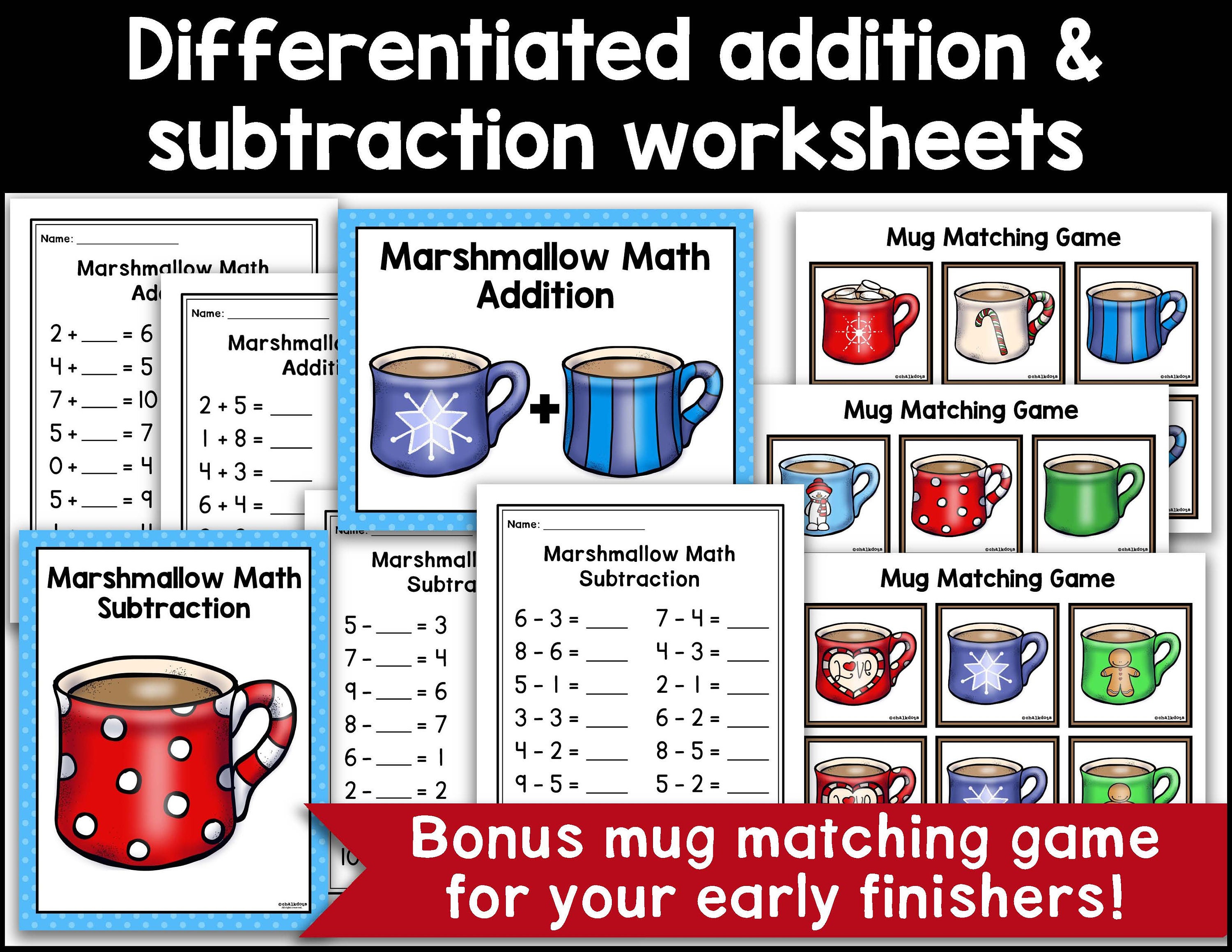 Marshmallow Math, Addition to Ten, Subtraction to Ten, Kindergarten ...