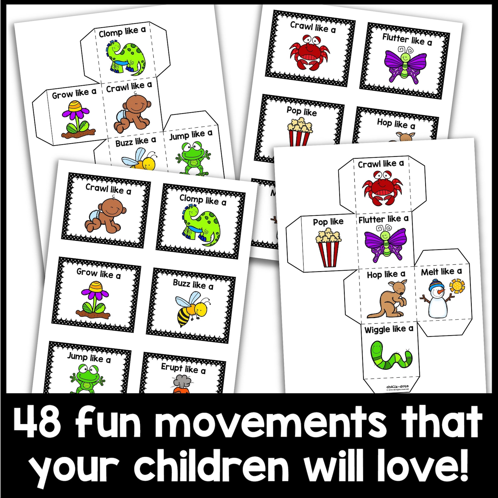 Movement Cards, Movement Cubes, Action Cards, Preschool, Prek ...