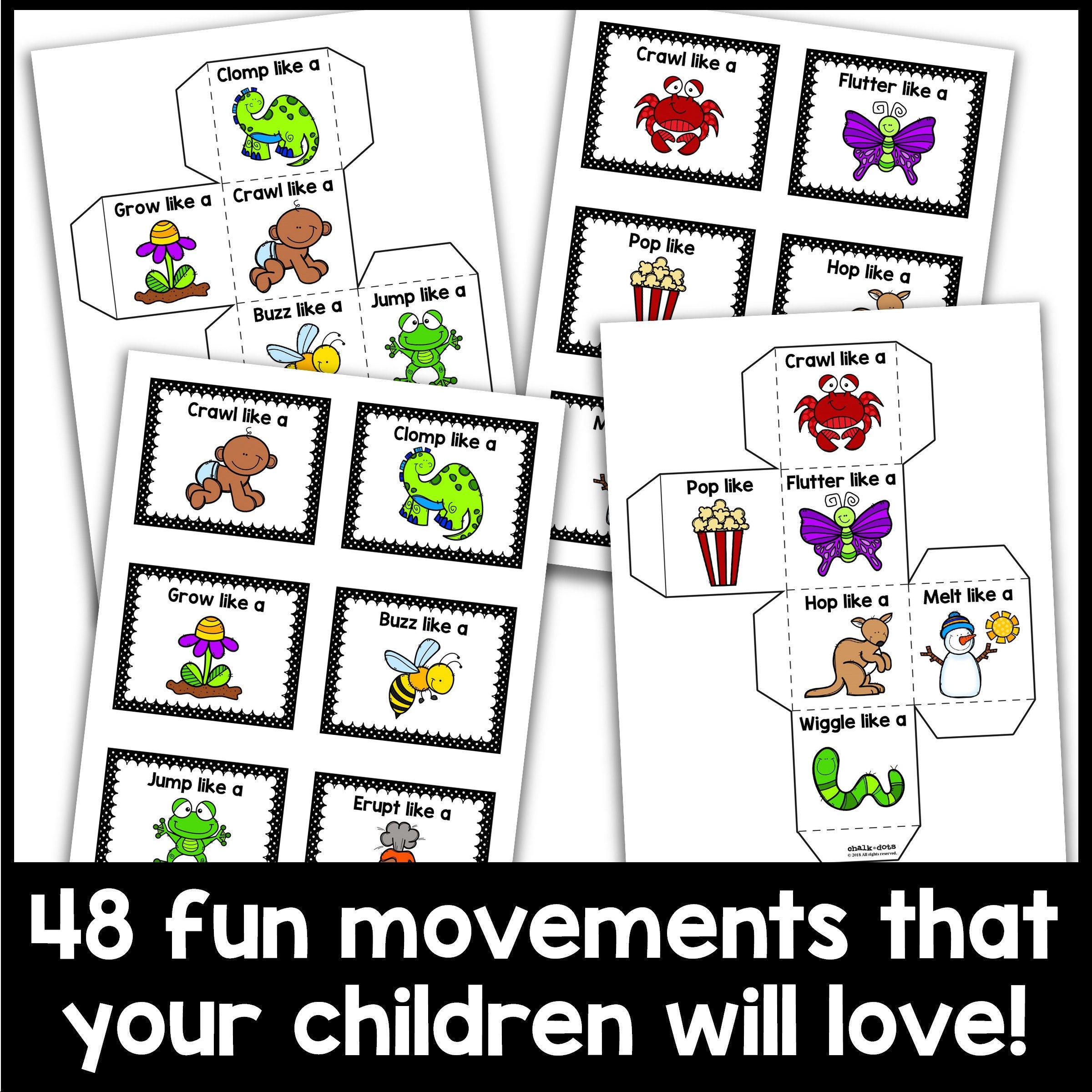 Movement Cards Movement Cubes Action Cards Preschool Prek - Etsy