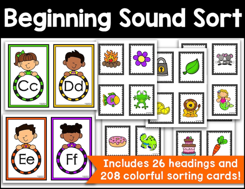 Beginning Sounds Sorting Activity, Alphabet Cards, Beginning Sound Cards, Phonics, Preschool ...