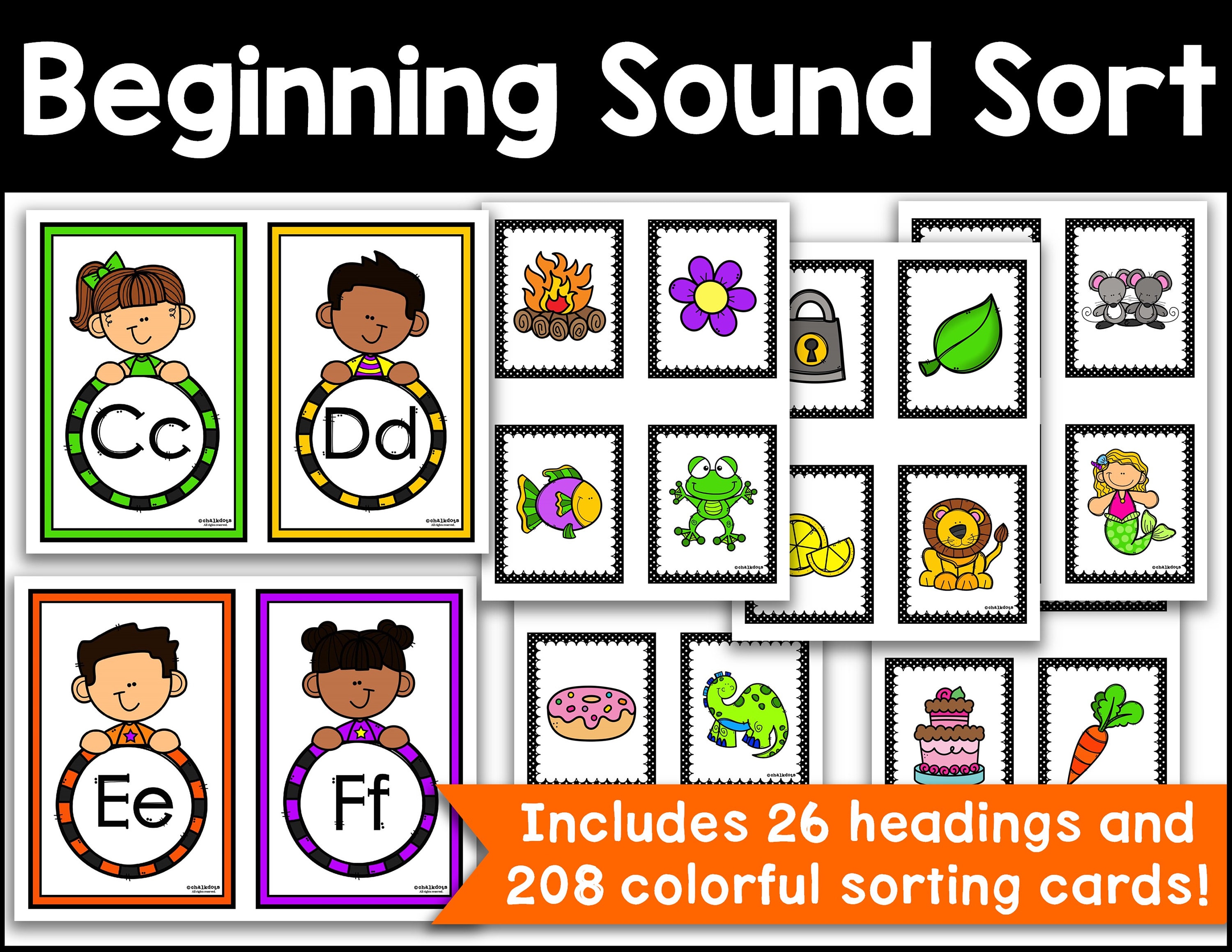 Beginning Sounds Sorting Activity, Alphabet Cards, Beginning Sound ...