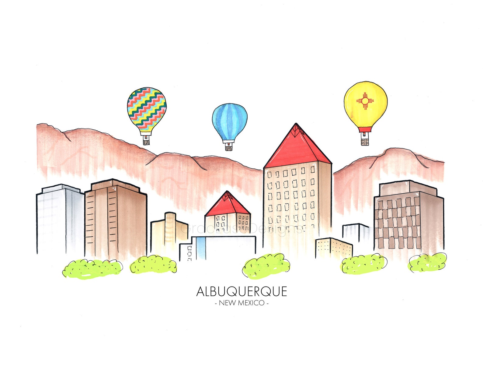 Albuquerque Skyline Print Albuquerque Cityscape Art | Etsy