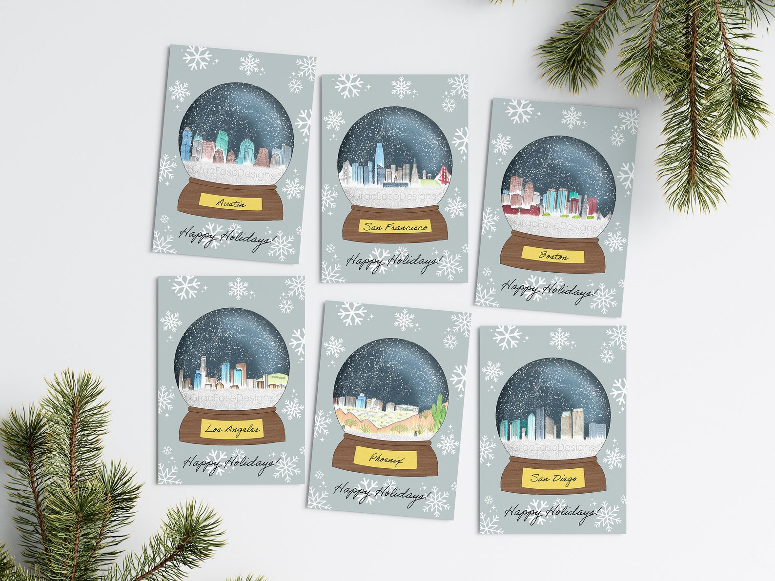 Snow Globe Christmas Card Set - Happy Holidays Card Set - Includes ...