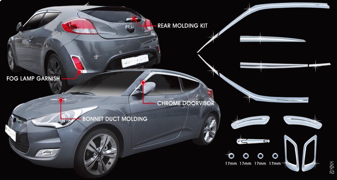 Rain Guards Full Kit for Hyundai Veloster 2012-2018 (18pcs) Chrome ...