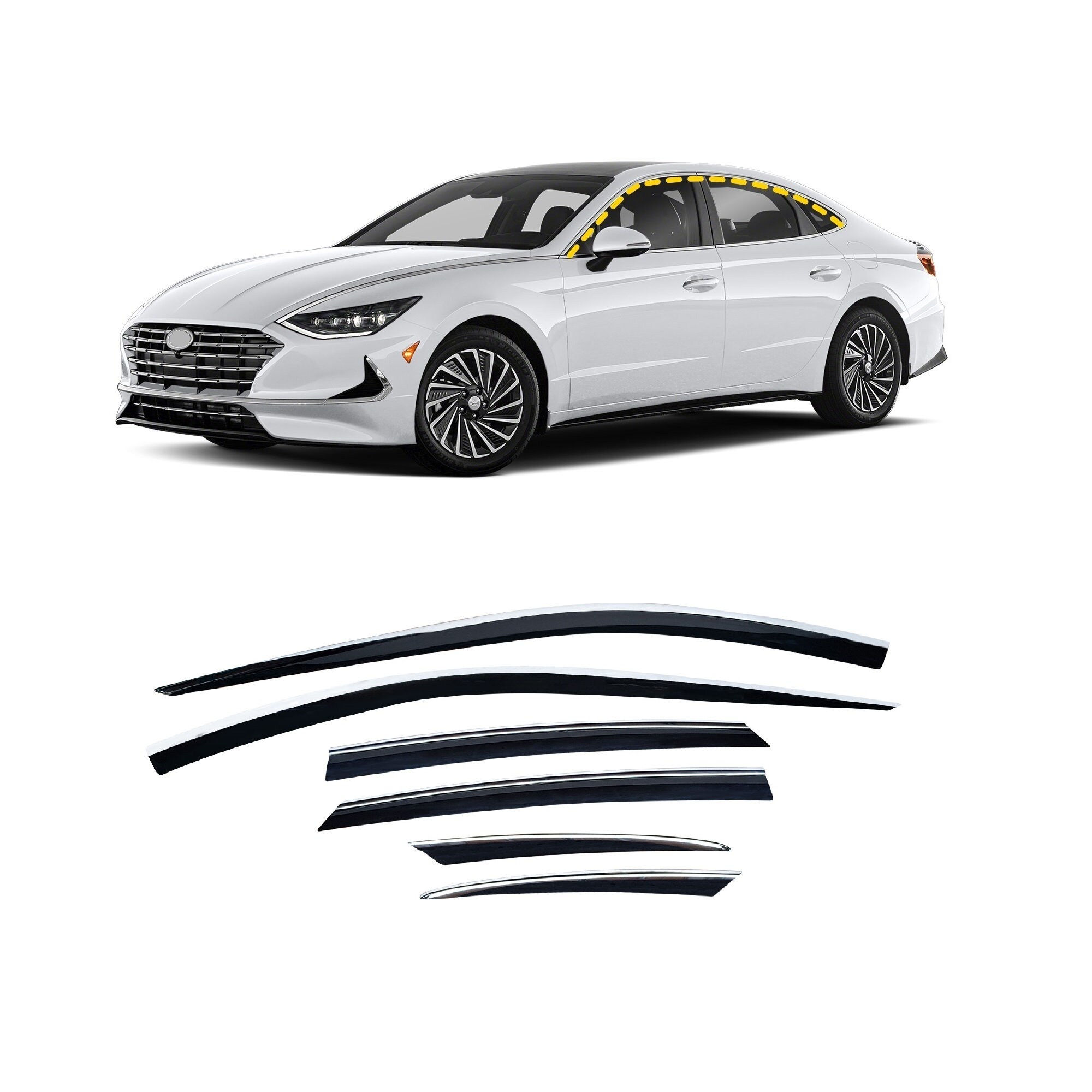 Rain Guards for Hyundai Sonata 2020 2024 6pcs Black With Chrome Line Tape on Style Etsy