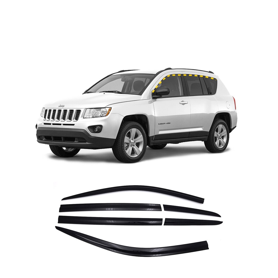 Rain Guards for Jeep Compass 2011-2017 (6pcs) Smoke Tinted Tape-on ...