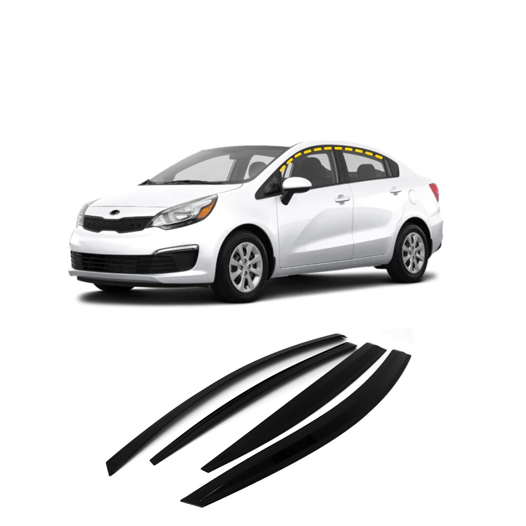Rain Guards for Kia Rio Sedan 2012-2017 (4pcs) Smoke Tinted Tape-on ...