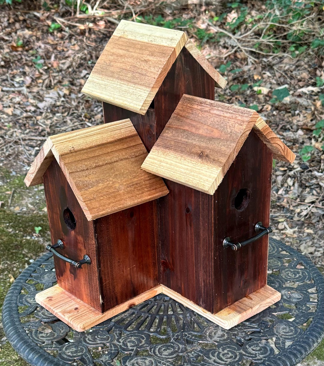 Rustic Cedar Bird House 3 Nesting Spaces Inviting Home for Your Garden ...