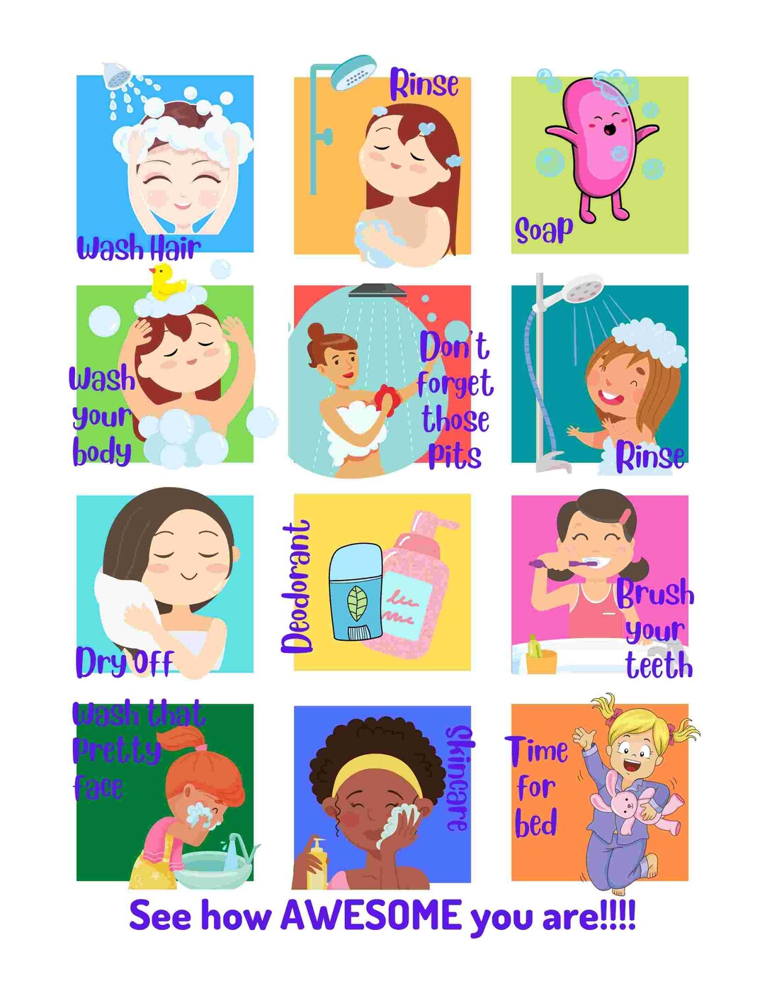 Child Hygiene Routine Chart female - Etsy Australia
