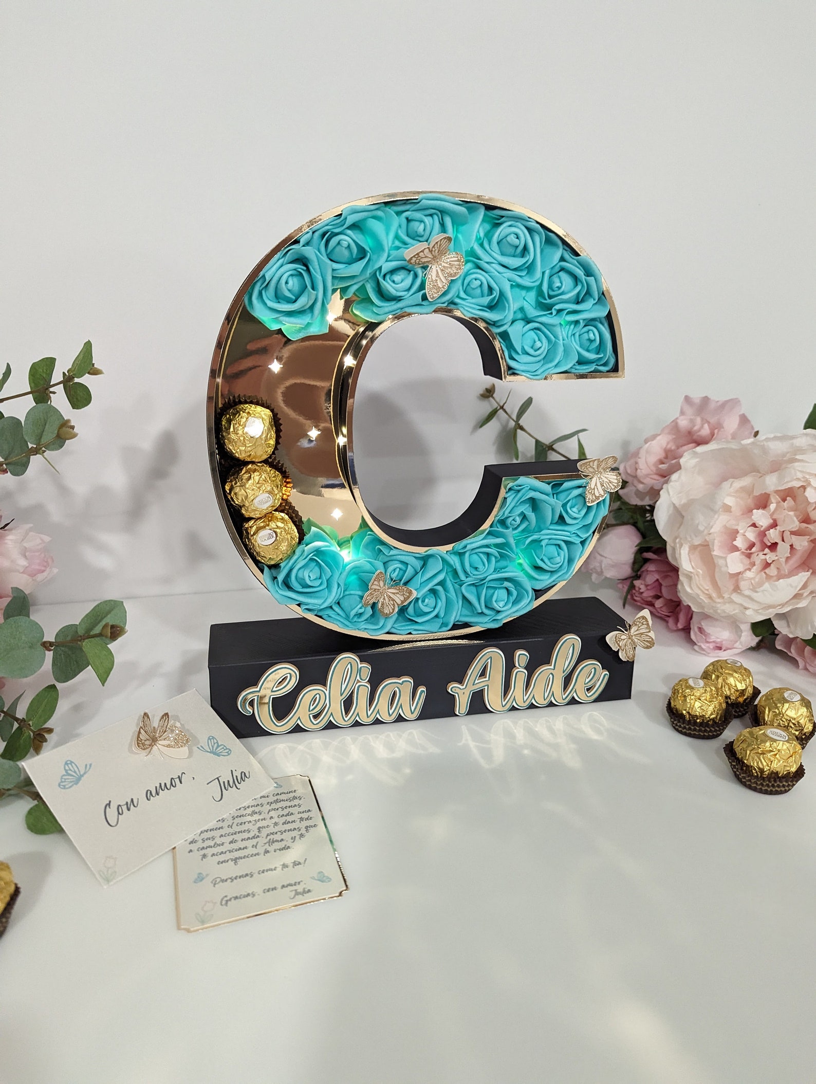 Personalized Initial Letter Gift Box: Ferrero Chocolate & Roses - Etsy