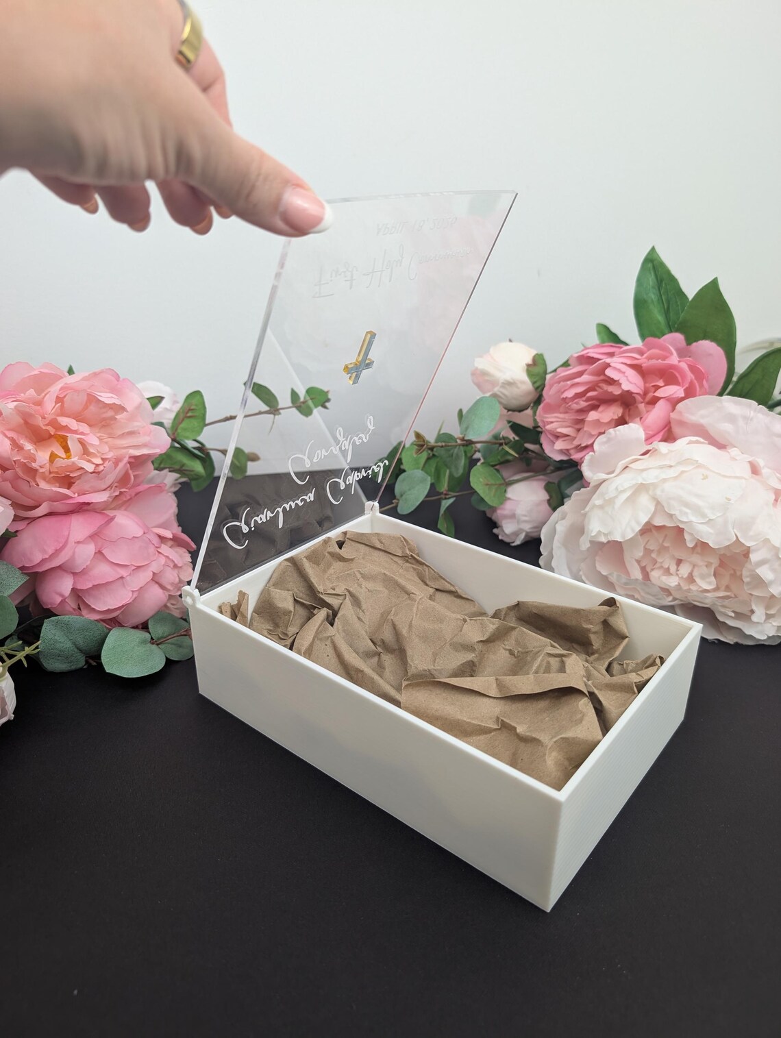 Engraved Acrylic Lid Keepsake Box Plastic Base Gold Mirror Cross ...