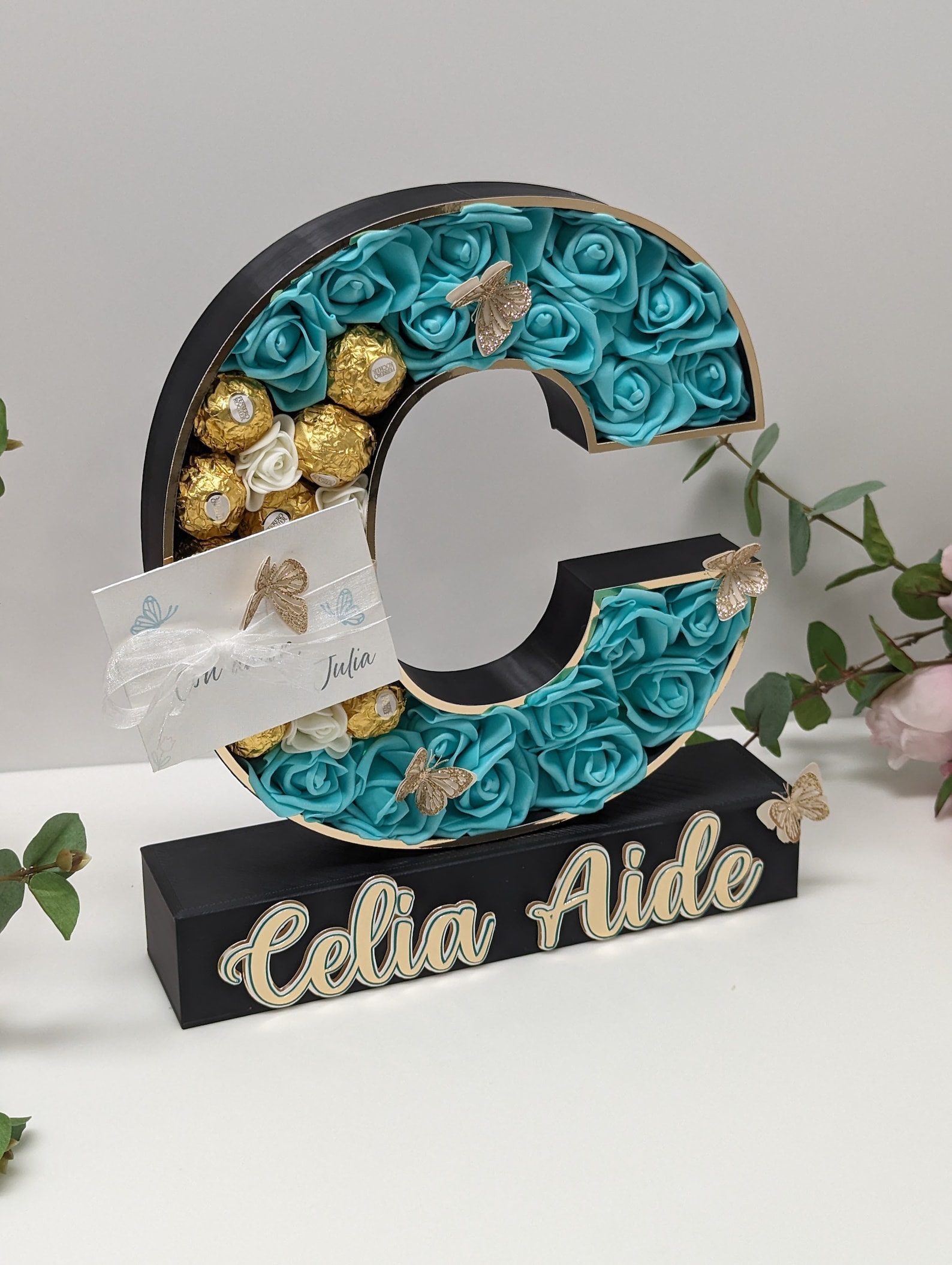 Personalized Initial Letter Gift Box: Ferrero Chocolate & Roses - Etsy