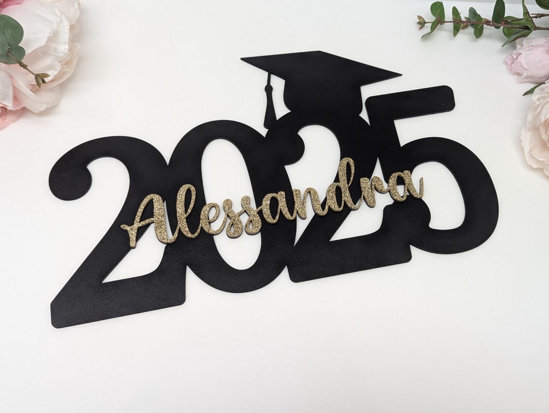 Graduation Name Year Sign Photo Prop and Backdrop Matching Cake Topper ...
