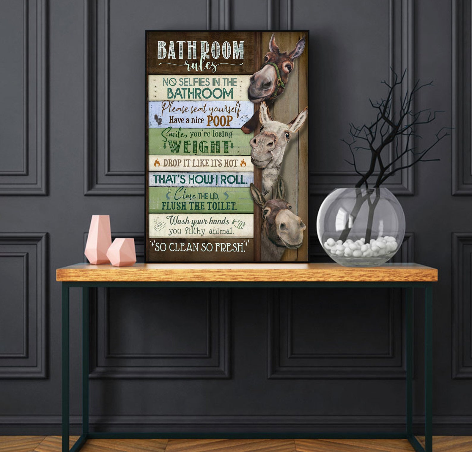 Funny Donkey Bathroom Rules Poster Bathroom Wall Art | Etsy