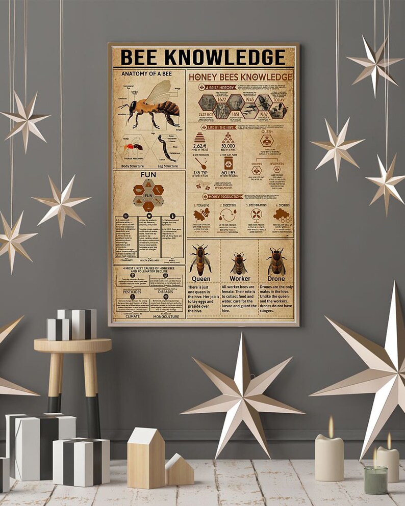 Honey Bee Knowledge Poster Vintage Poster Retro Poster Bee | Etsy