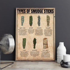 Types of Smudge Sticks Poster, Witch Poster, Witchcraft Poster, Witch ...