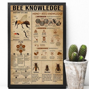 Honey Bee Knowledge Poster, Vintage Poster, Retro Poster, Bee Wall Art ...