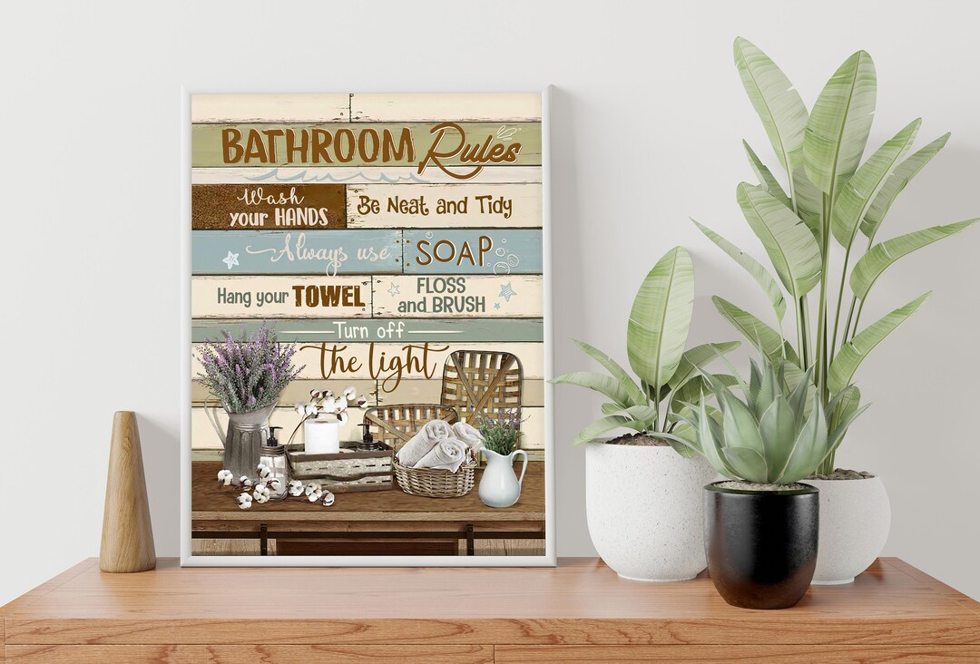 Funny Vintage Bathroom Rules Poster, Bathroom Wall Art, Bathroom Wall ...