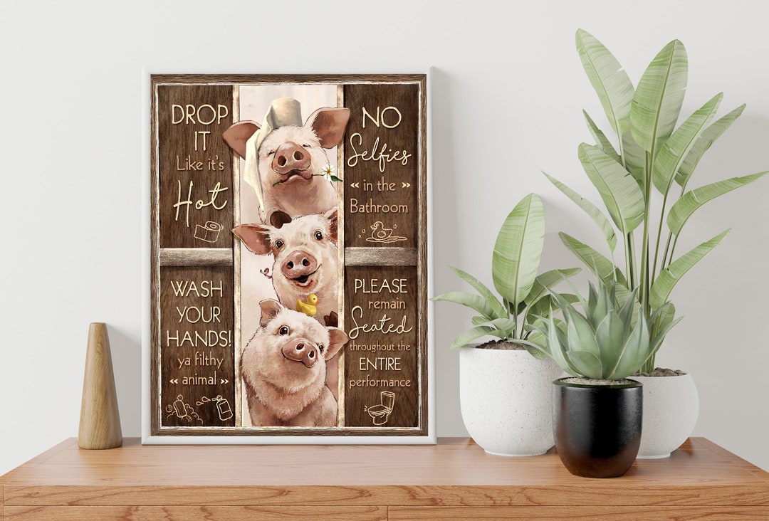Funny Pig Bathroom Rules Poster, Farm Animals Bathroom Wall Art ...