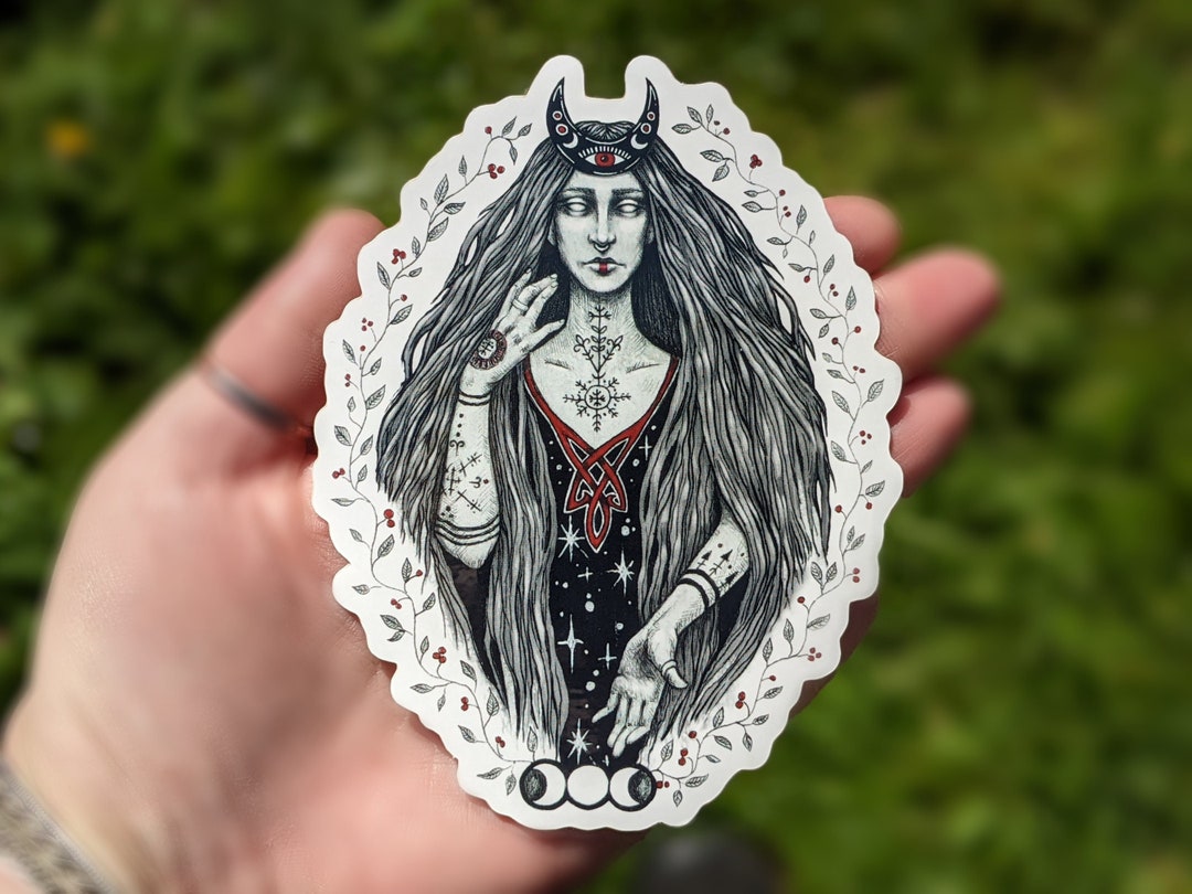 Lunar Witch Vinyl Waterproof Sticker, Witchy Illustration, Laptop Decal ...