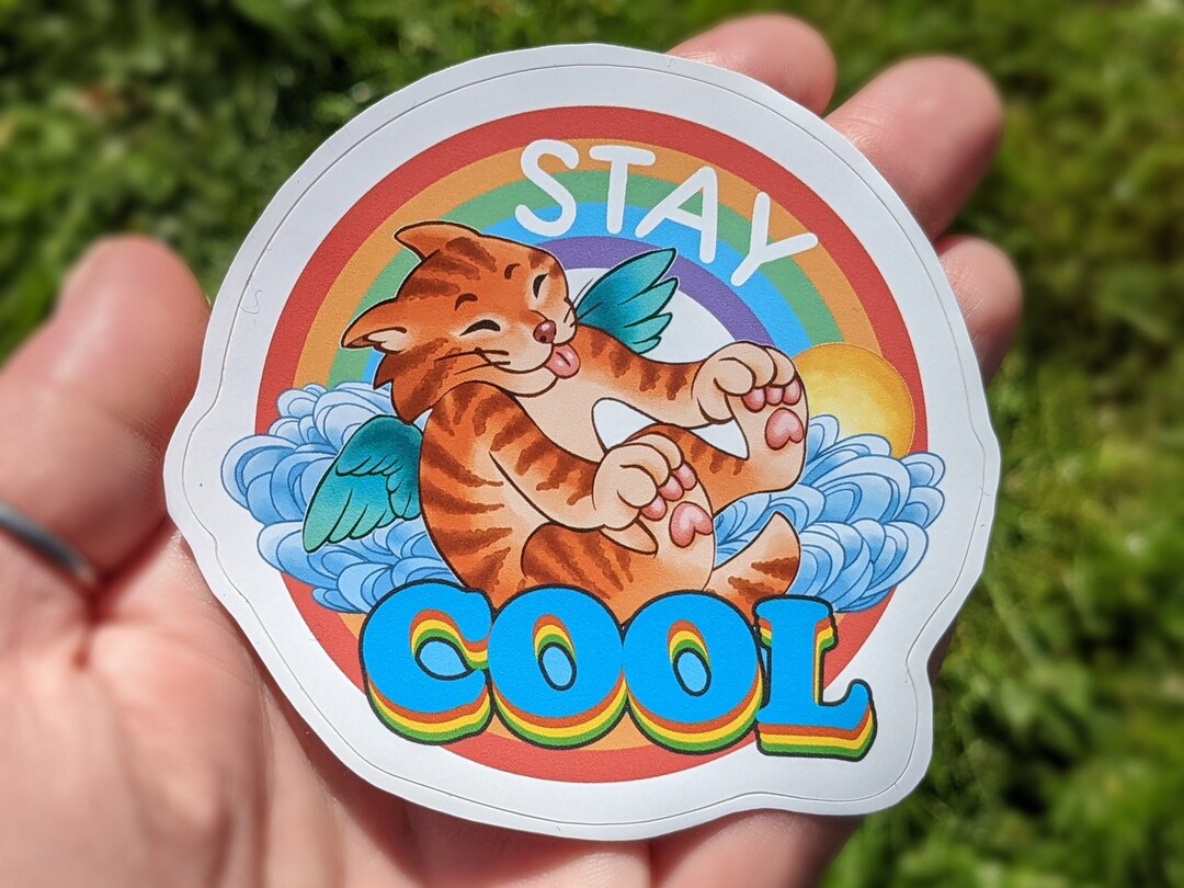 Stay Cool Cat, Fun Spring Sticker, Waterproof Vinyl Decal for Laptop ...