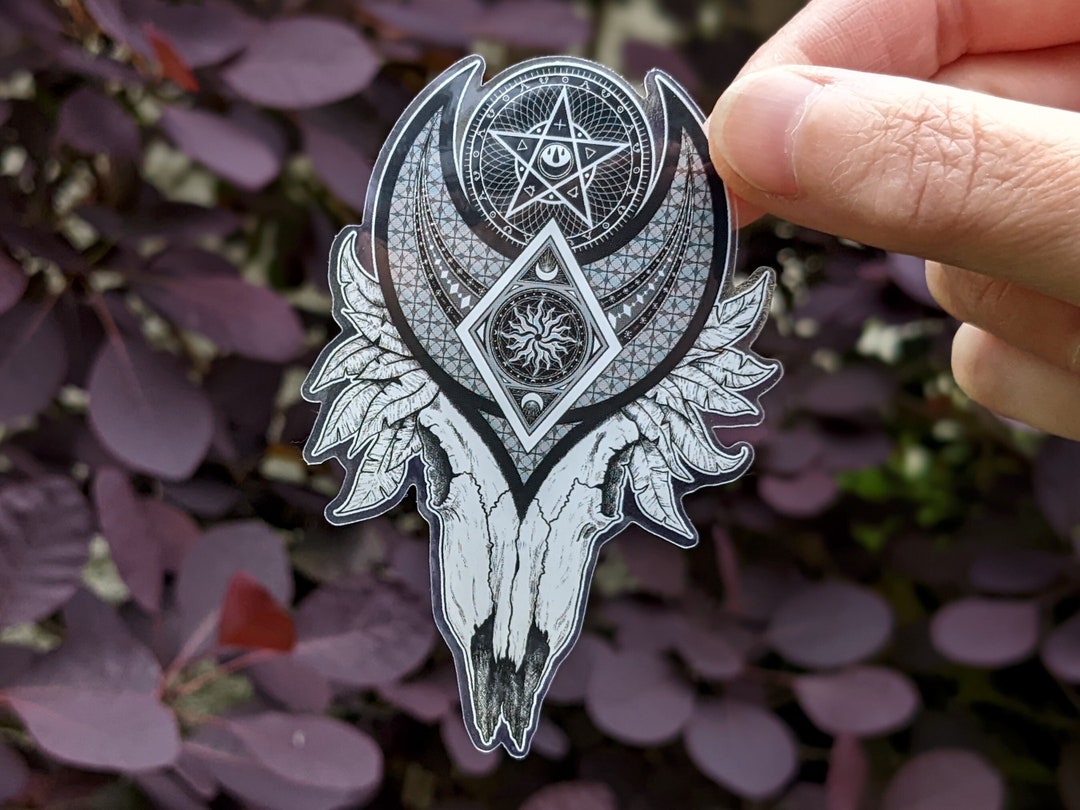 Occult Witch Skull Transparent Vinyl Sticker, Waterproof Decal for ...