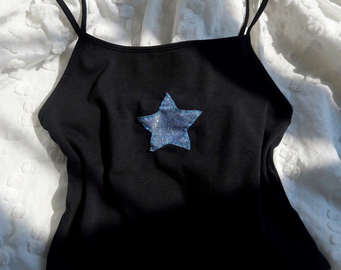 Black Glitter Star Tank - Etsy