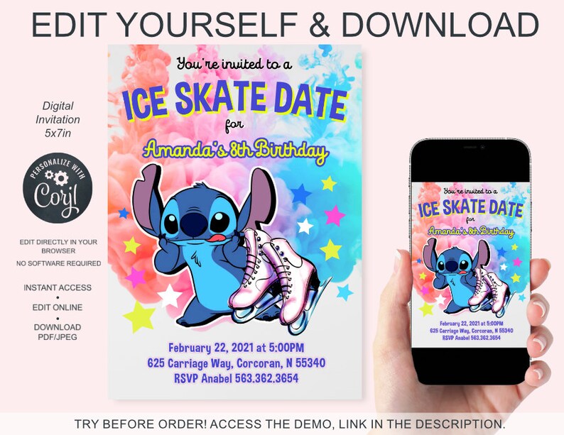 Stitch Ice Skating Birthday Invitation Ice Skate Party - Etsy