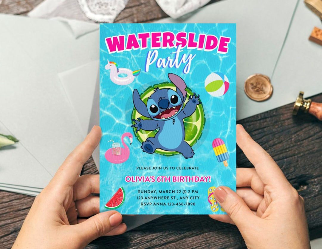 Stitch Waterslide Party Birthday Invitation Pool Stitch Party - Etsy