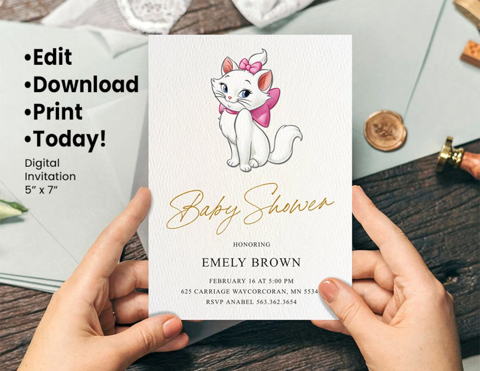 Marie the Cat Baby Shower Invitation Marie the Cat Thank You - Etsy