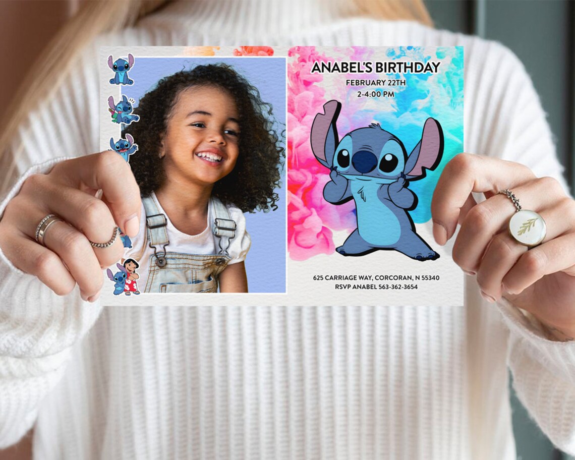 Stitch Photo Birthday Invitation Stitch Thank You Card - Etsy