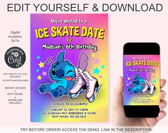 Stitch Ice Skating Birthday Invitation Ice Skate Party - Etsy