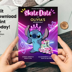 Stitch Rollerblades Birthday Invitation: Skate Party (digital) - Etsy