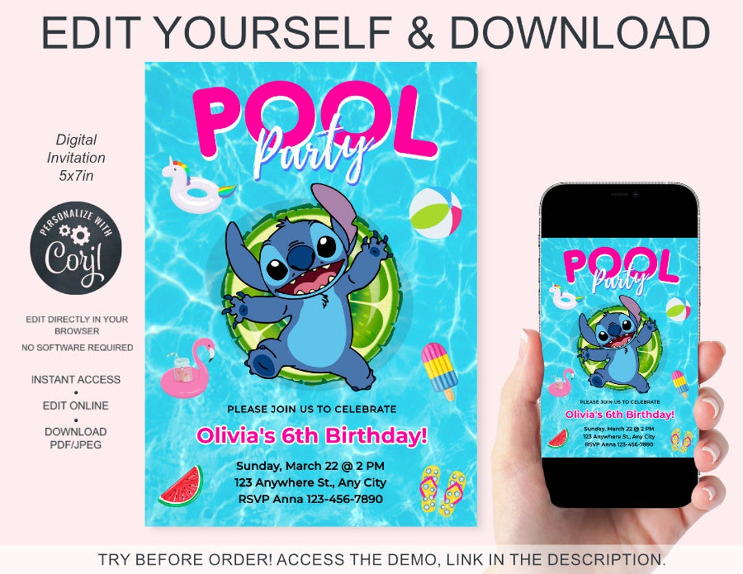 Stitch Pool Party Birthday Invitation - Etsy