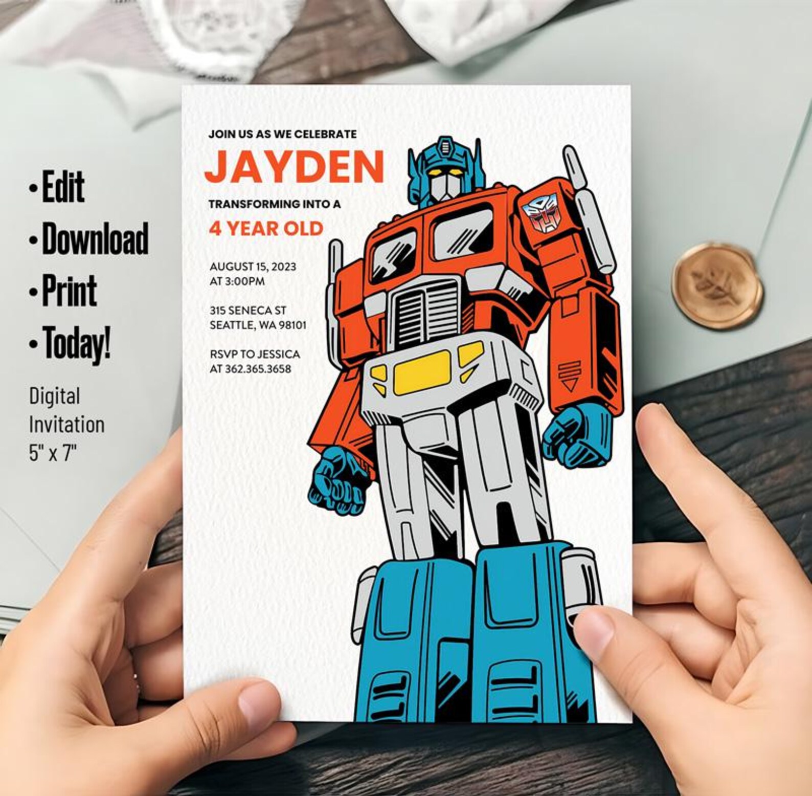 Optimus Prime Birthday Invitation – Editable Robot Theme, Digital ...