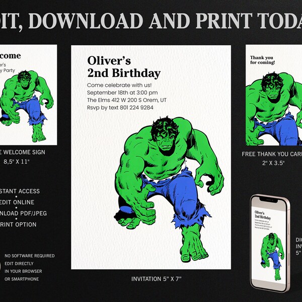 Hulk Thank You Card - Etsy