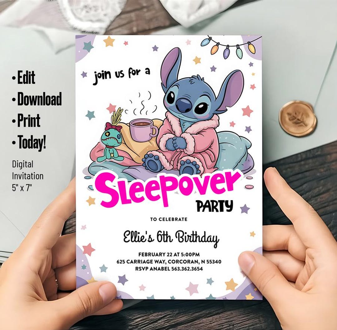 Stitch Sleepover Invitation – Lilo & Stitch Pajama Party Birthday ...