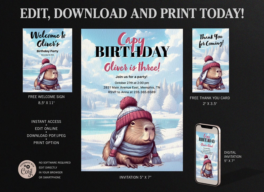 Capybara Birthday Invitation Capybara Welcome Sign Capybara - Etsy