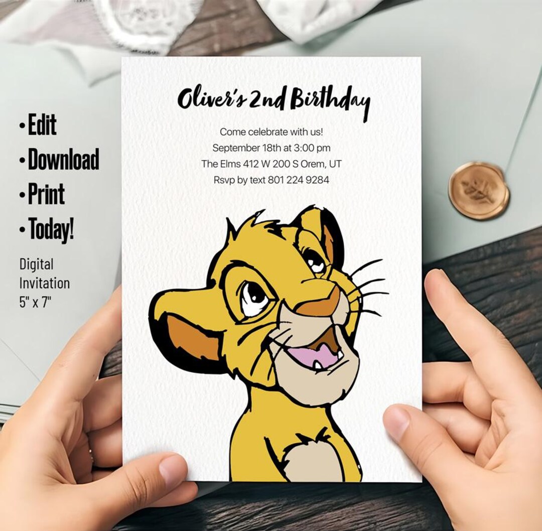Simba Birthday Invitation – Lion Cub Party Editable Digital Template - Etsy