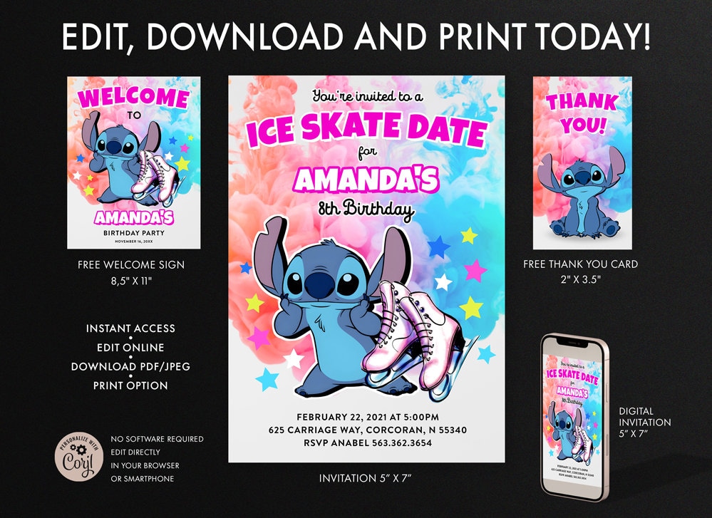 Stitch Ice Skating Birthday Invitation Ice Skate Party - Etsy