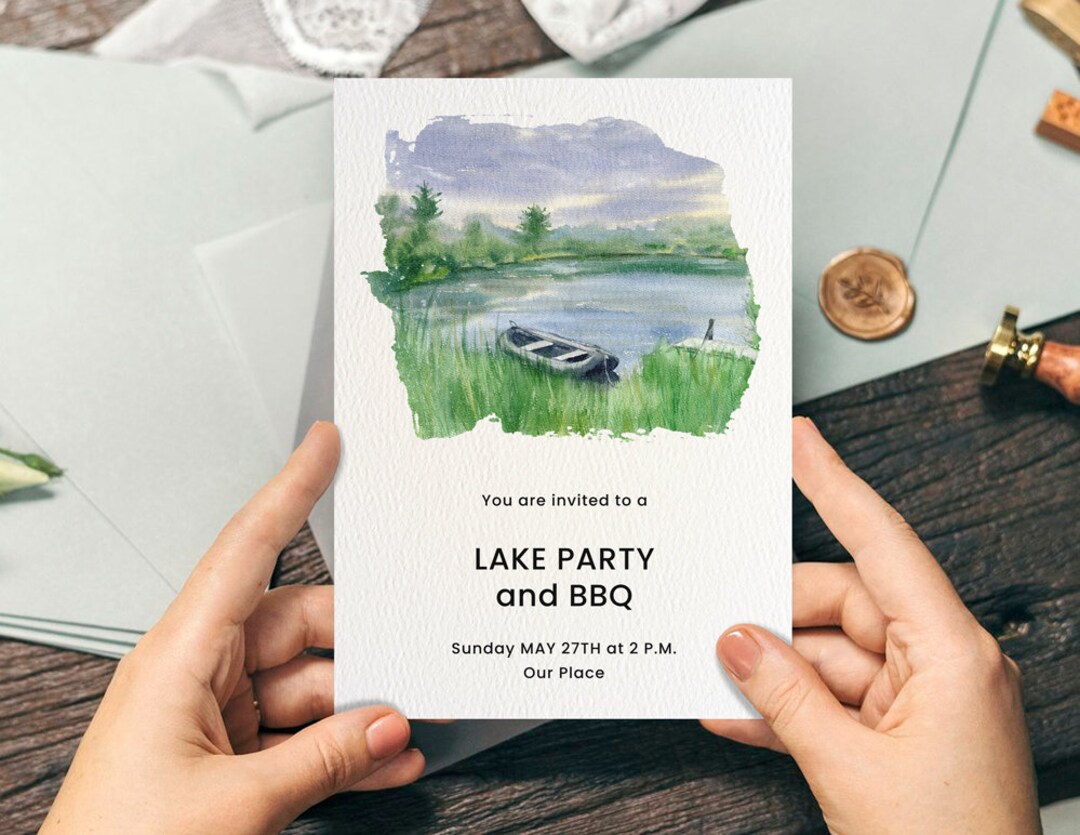 Lake Party Invitation Lake BBQ Party Thank You Card Welcome - Etsy
