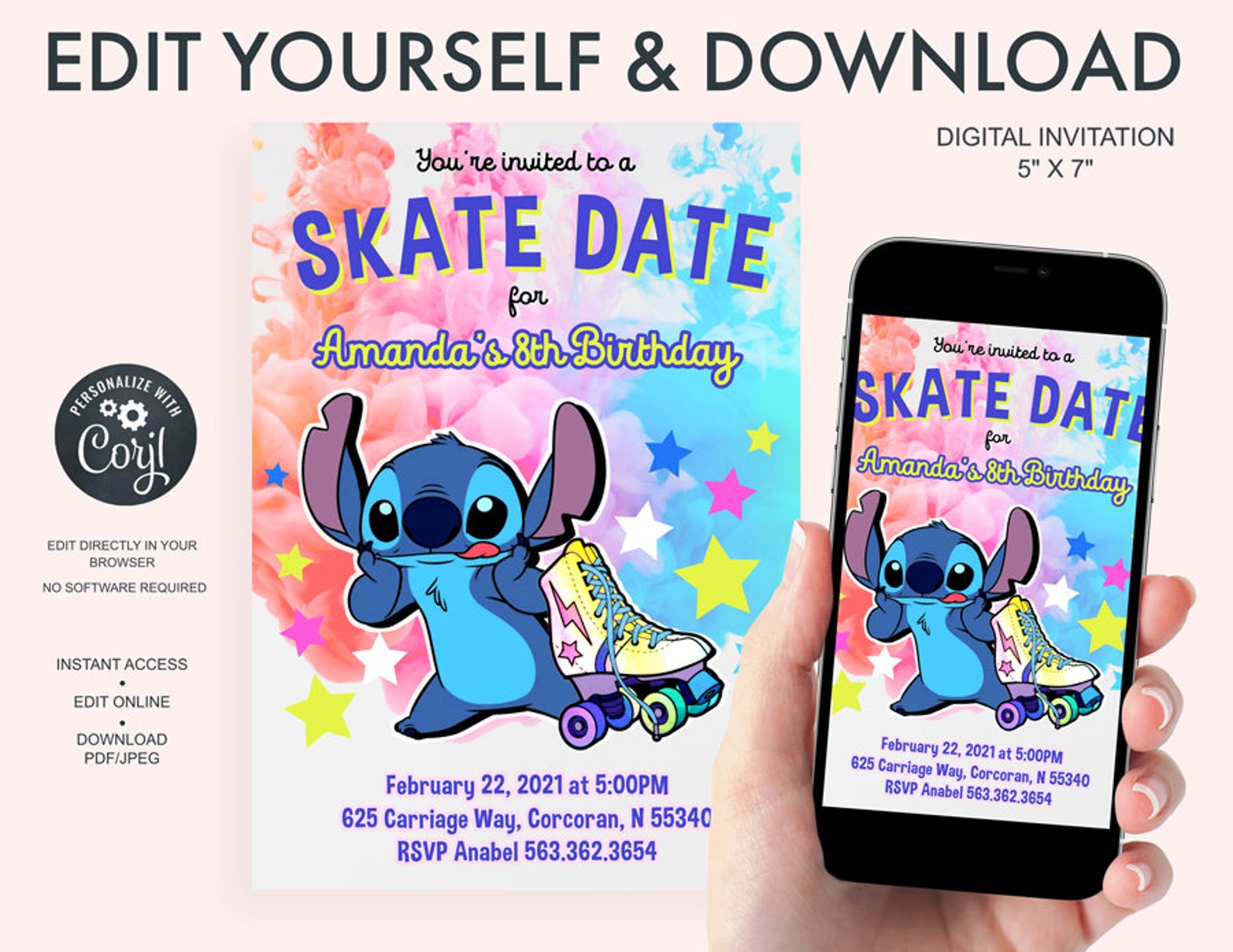 Stitch Roller Skating Birthday Invitation | Etsy