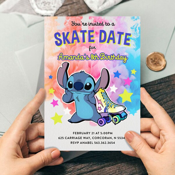 Stitch Roller Skating Birthday Invitations - Etsy
